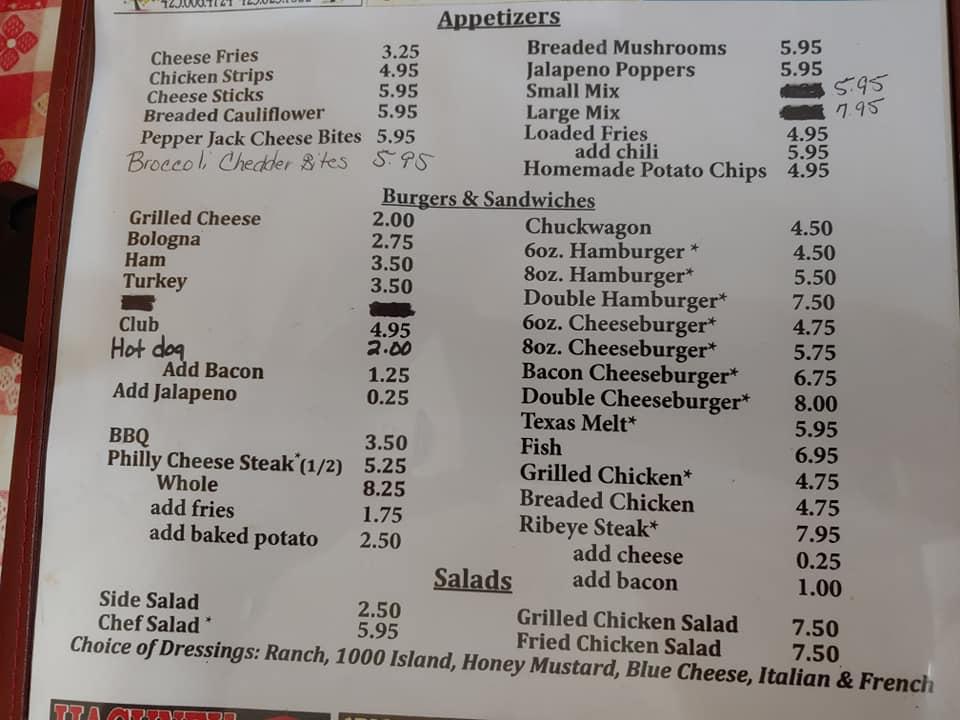 Menu at Fox Den restaurant, Del Rio, 790 TN-107