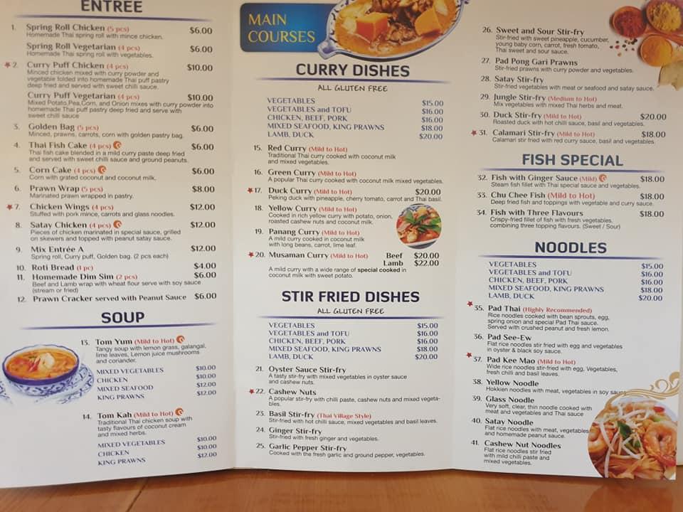 Menu at Little Thai House restaurant, Koroit