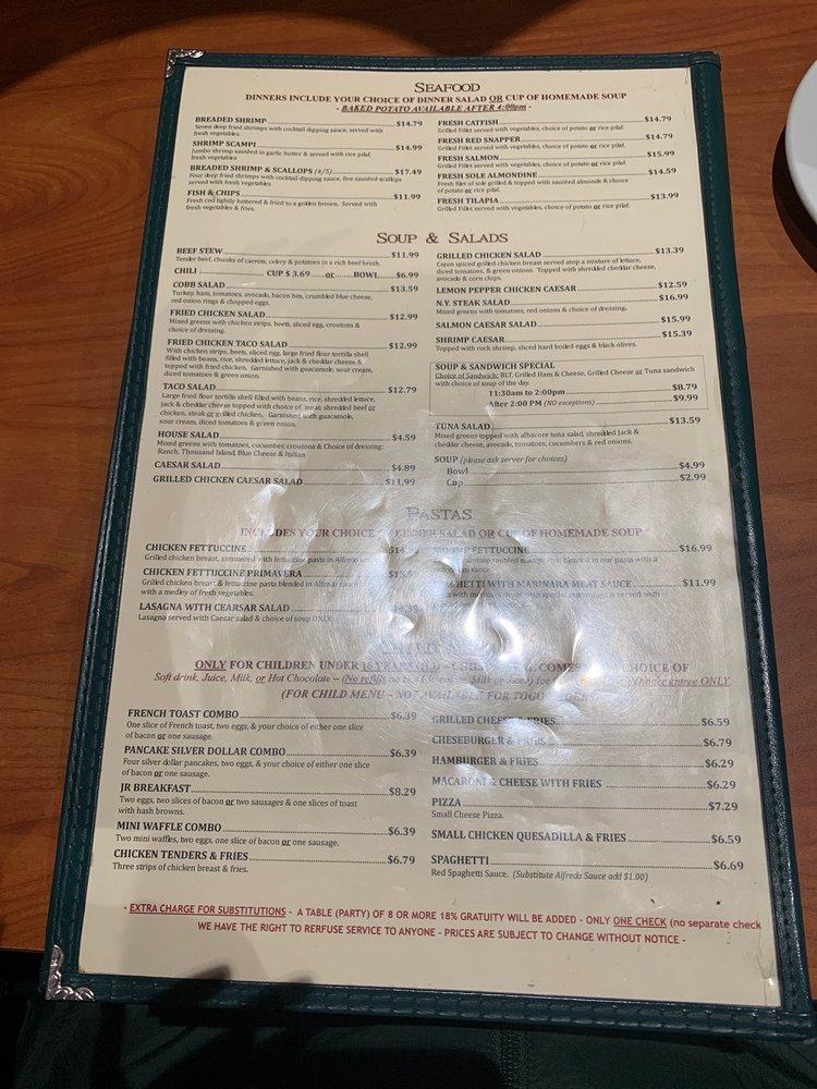 Menu at Manor Grill restaurant, San Leandro