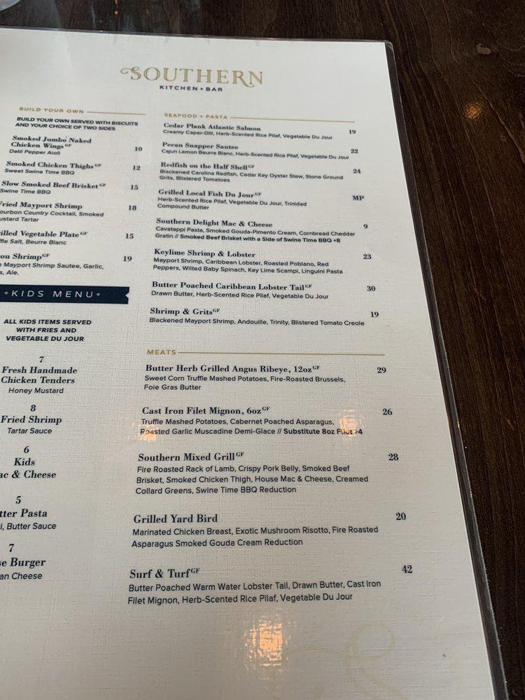 Menu at Southern Kitchen & Bar, Jacksonville Beach