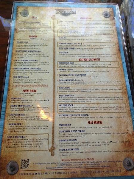 Menu at Stuart Boathouse pub & bar, Stuart, 49 SW Seminole St