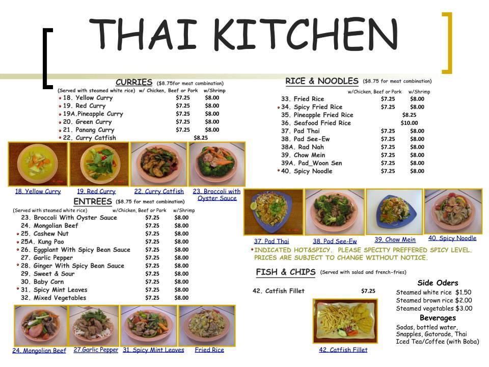 Menu at Thai Kitchen restaurant, Los Angeles, Marengo St