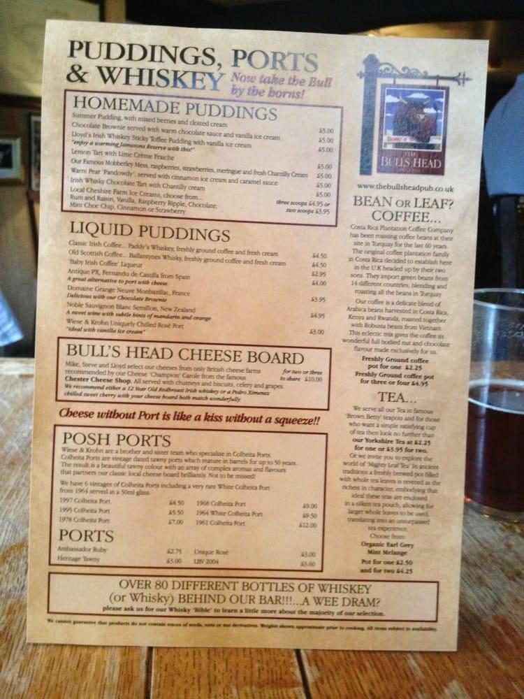Menu at The Bulls Head pub & bar, Knutsford