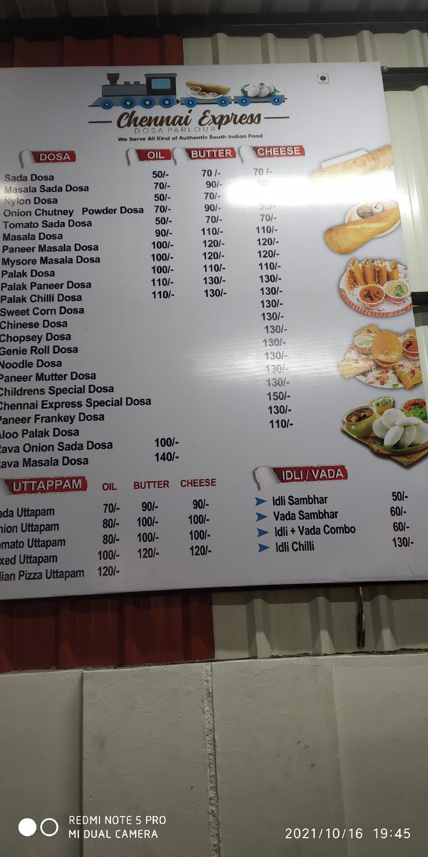 Menu at CHENNAI EXPRESS DOSA PARLOUR, Surat
