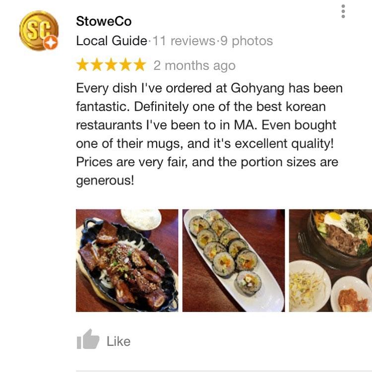 Carta de Gohyang Korean Restaurant, Hadley, 113 Russell St