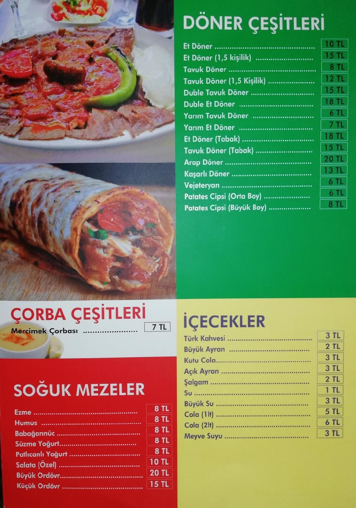 Menu at Harbiye Dürüm Center, Turkey
