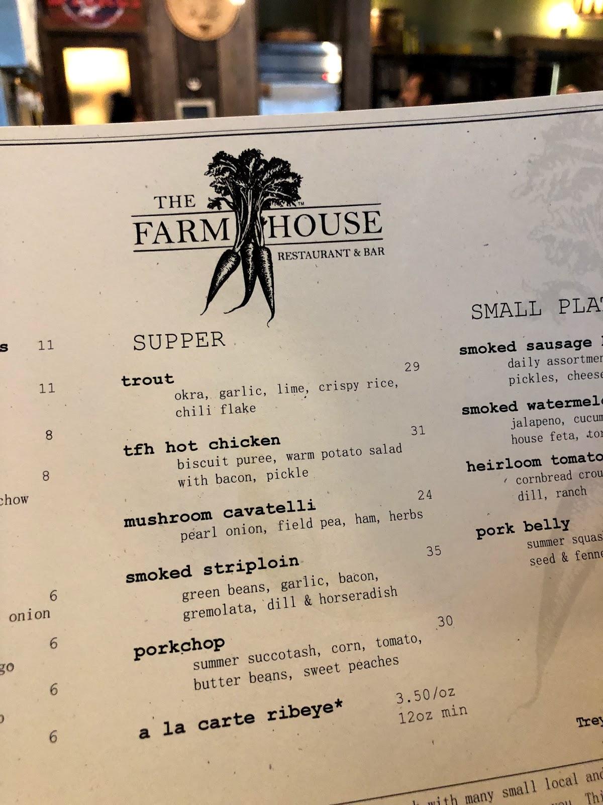 Menu at The Farm House restaurant, Nashville, 210 Almond St