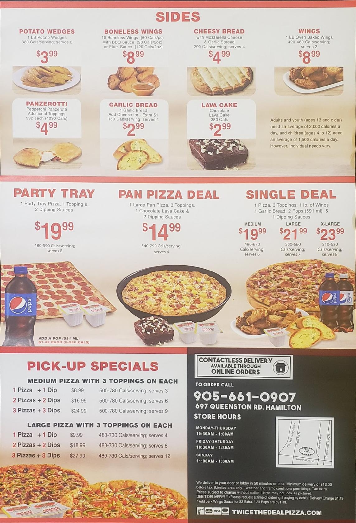 Menu at Twice The Deal Pizza restaurant, Hamilton, 697 Queenston Rd