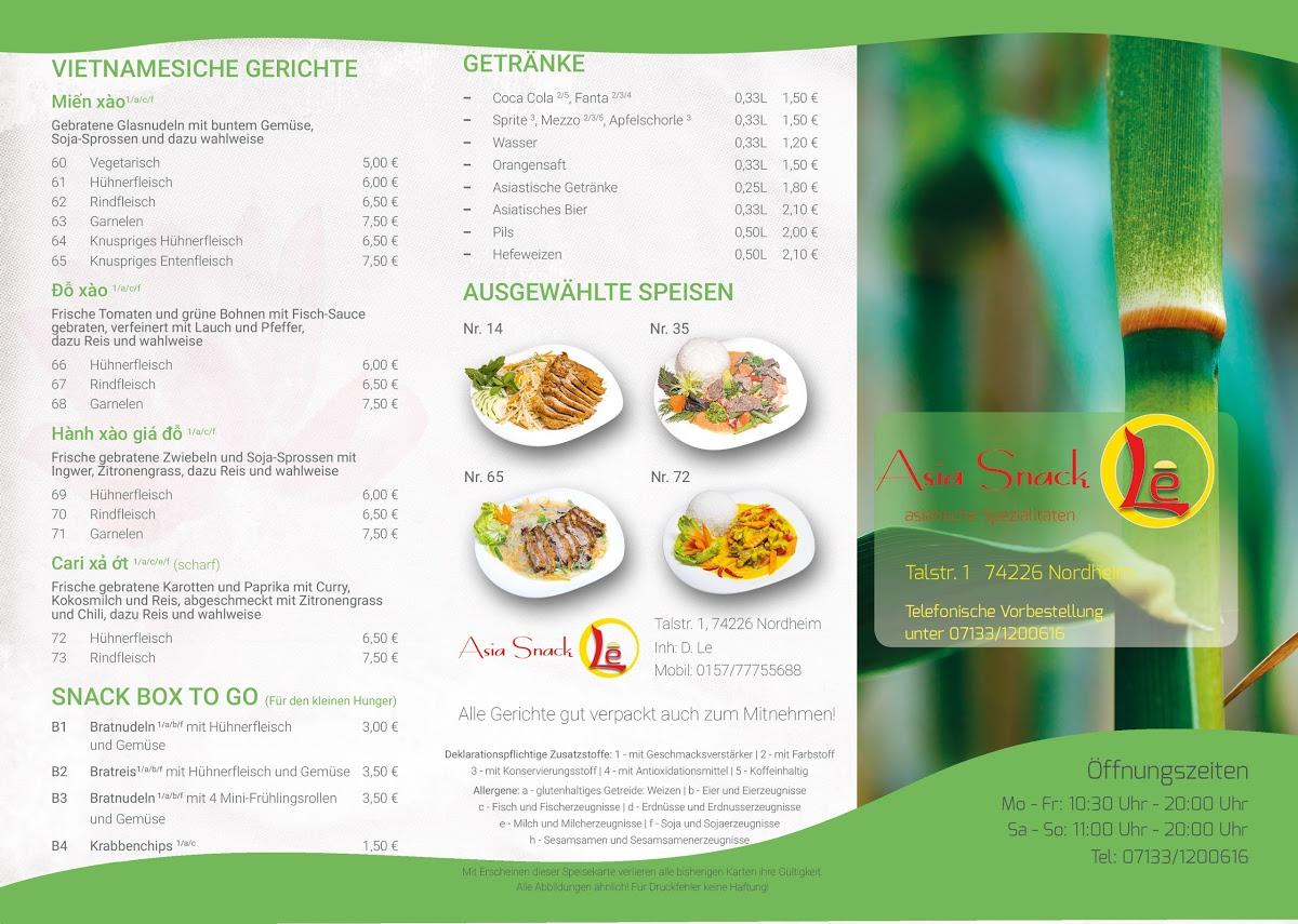 Speisekarte von Asia Snack Le restaurant, Nordheim