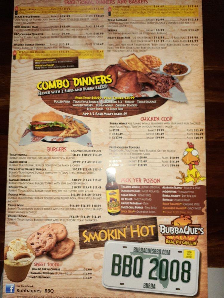 Menu at BubbaQue's BBQ - Crystal River, Crystal River