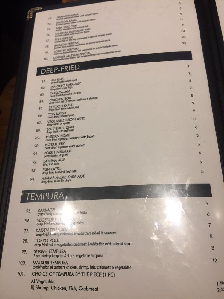 Menu at Matsuri restaurant, Miami