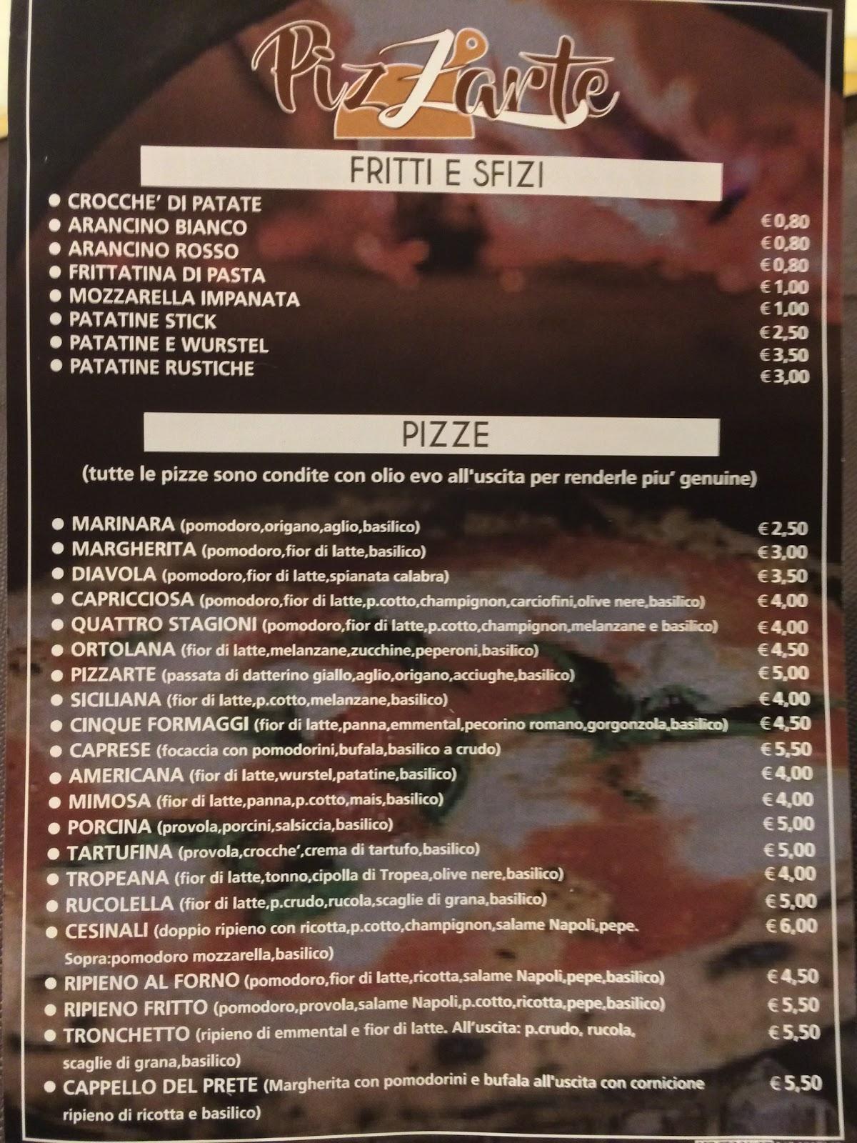 Menu da Pizzarte ristorante, Cesinali