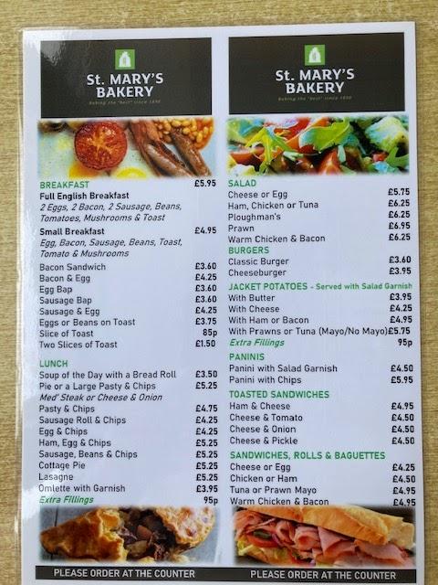 Menu at St. Mary’s Bakery & Coffee Shop, Paignton