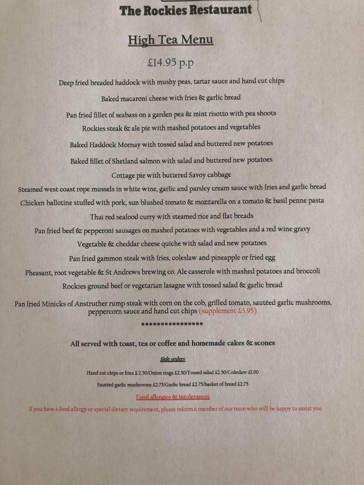 Menu at The Rockies Restaurant, Anstruther