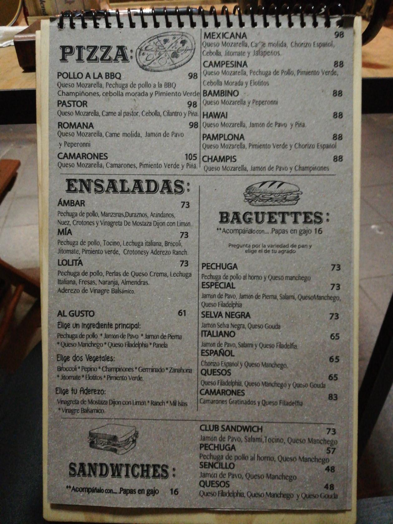 Carta de Ambar Café Bugambilias, Zapopan