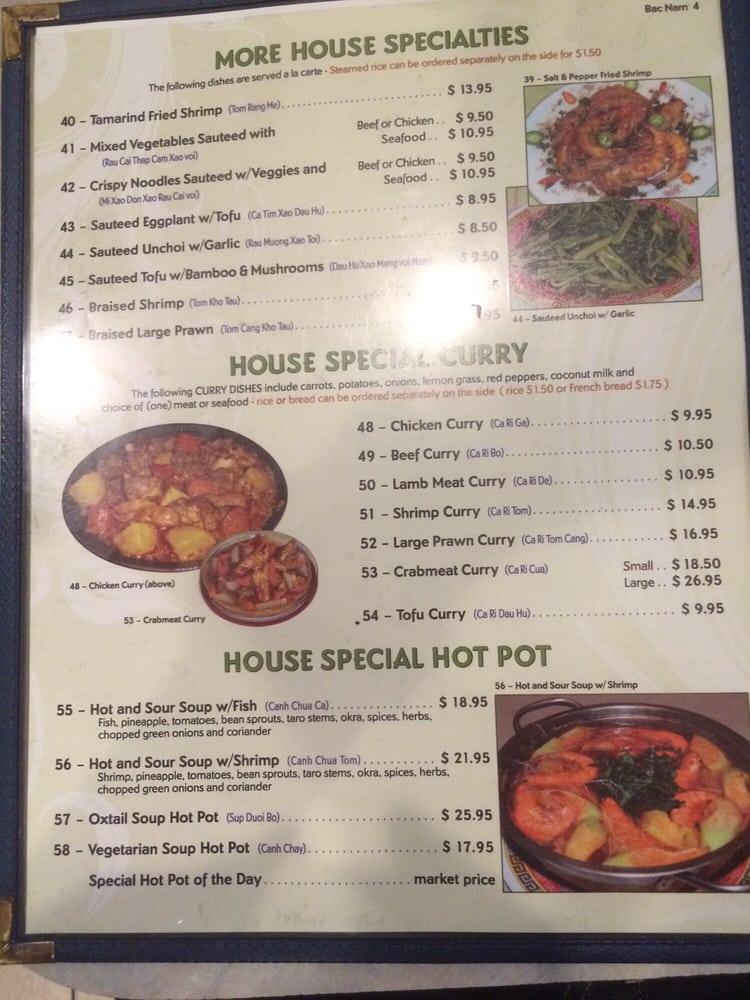 Menu at Bắc Nam restaurant, Honolulu