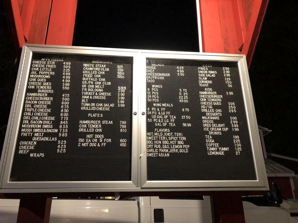 Menu at Crawford's restaurant, Cowpens, S Main St