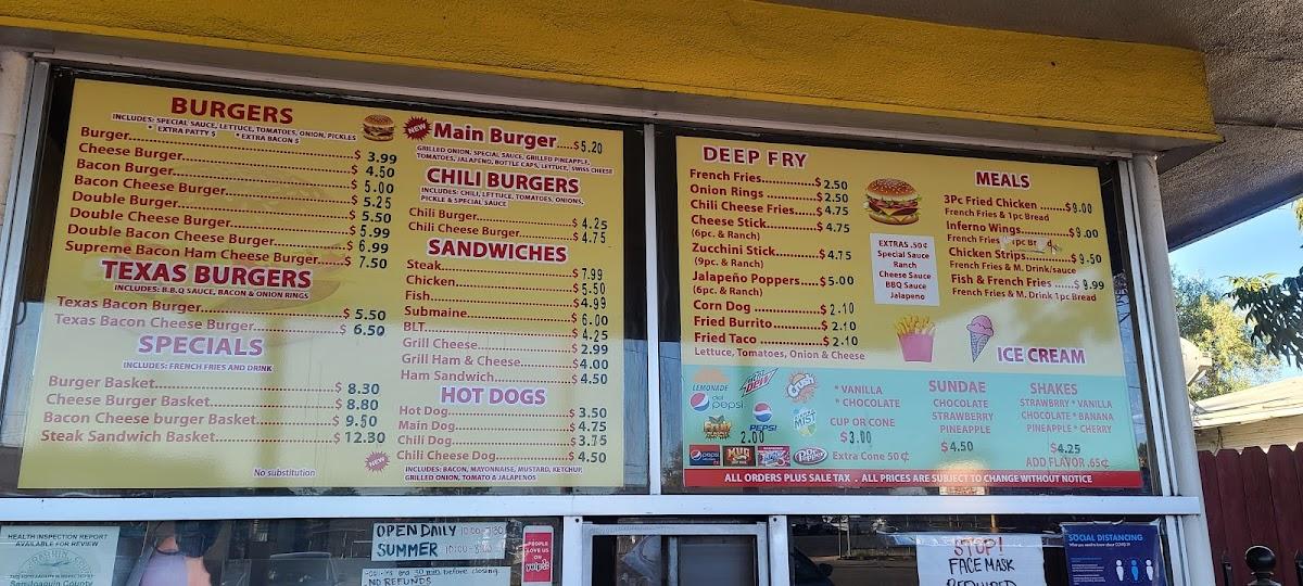 Menu at East Main Drive-In restaurant, Stockton, E Main St