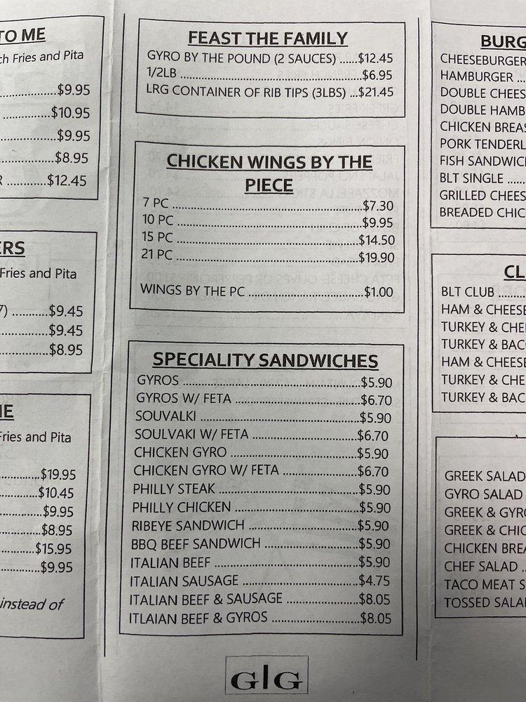 Menu at George's Gyros restaurant, Elkhart
