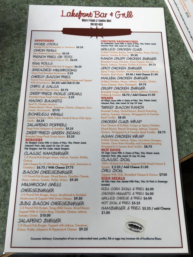 Menu at Lakefront Bar & Grill, Cascade
