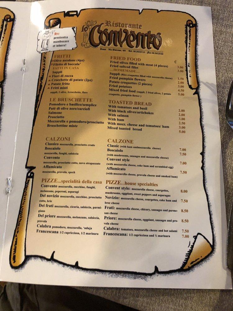Menu da Lo Convento ristorante, Roma