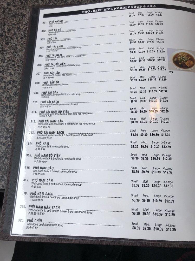 Menu at Pho Ngon restaurant, St. Catharines