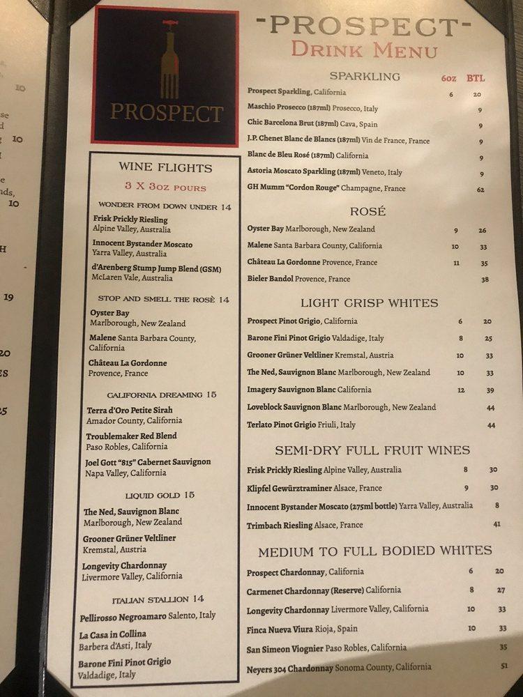 Menu at Prospect five points pub & bar, Jacksonville, Margaret St