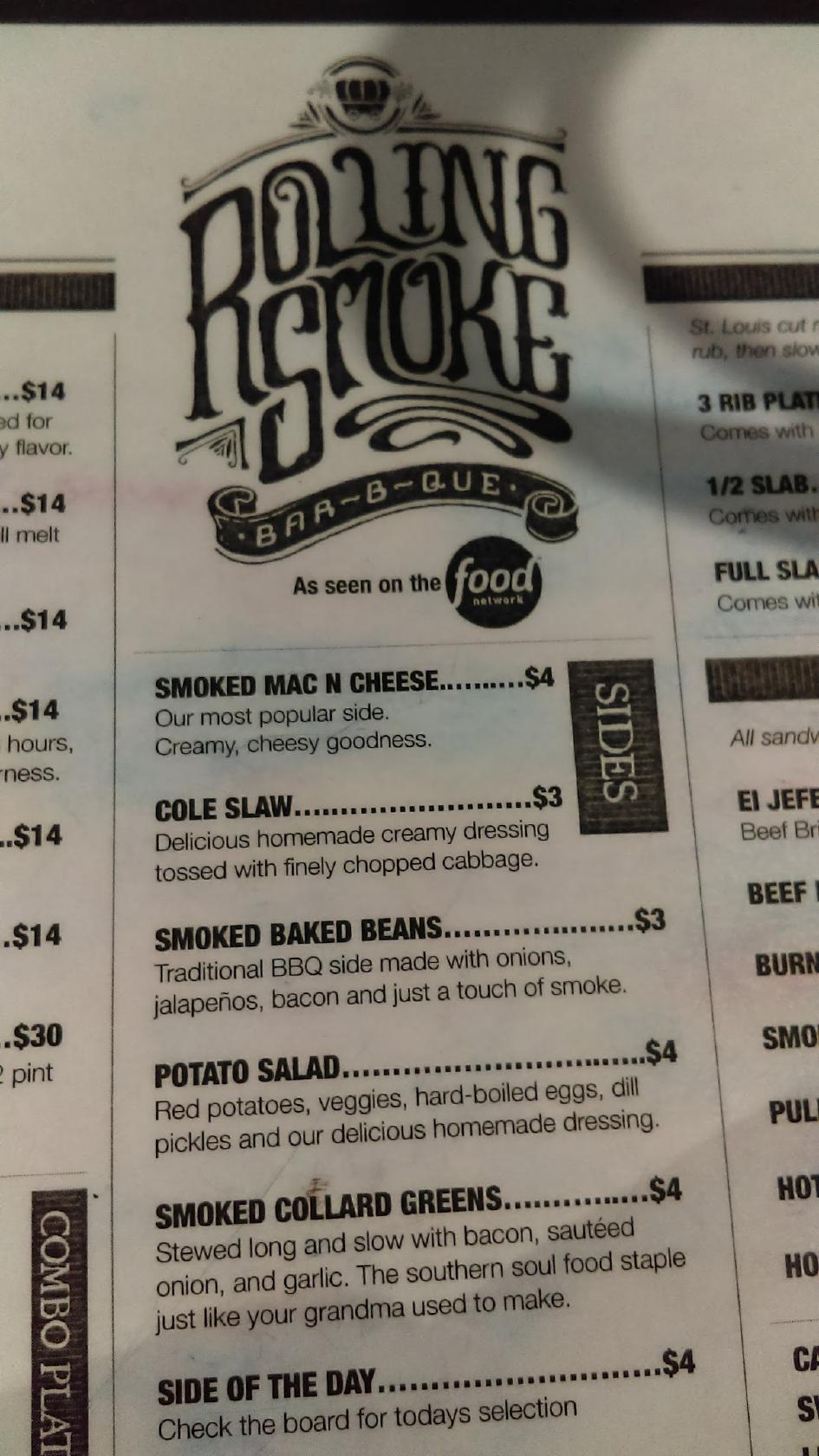 Carta de Rolling Smoke BBQ, Aurora, Dallas St