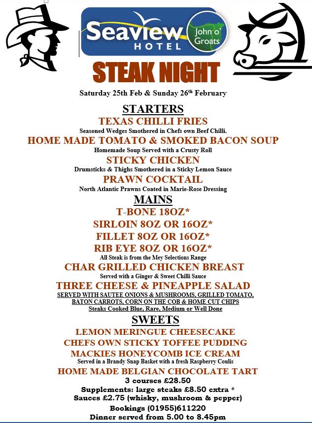 Menu at Seaview pub & bar, John o' Groats