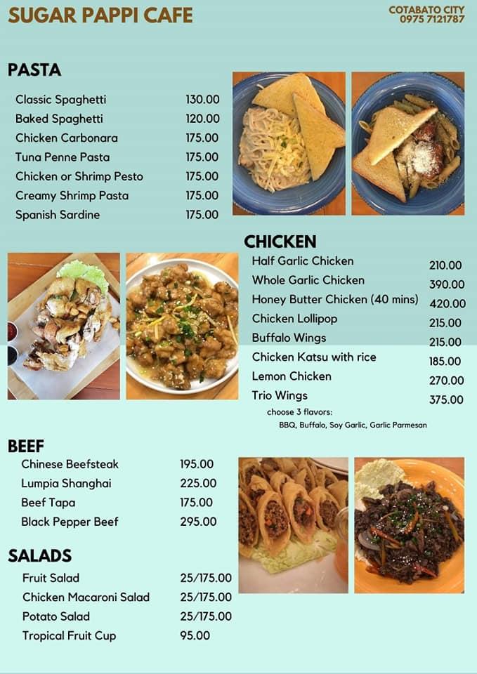 Menu at The Sugar Pappi restaurant, Cotabato City