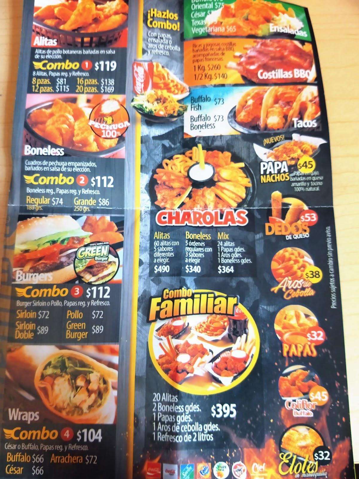 Menu at Buffalucas restaurant, Paraíso