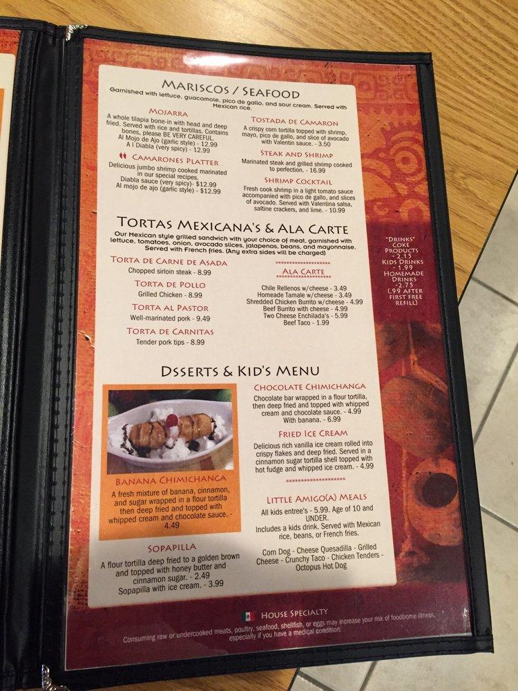 Menu at El Ranchero Loco restaurant, Pigeon Forge