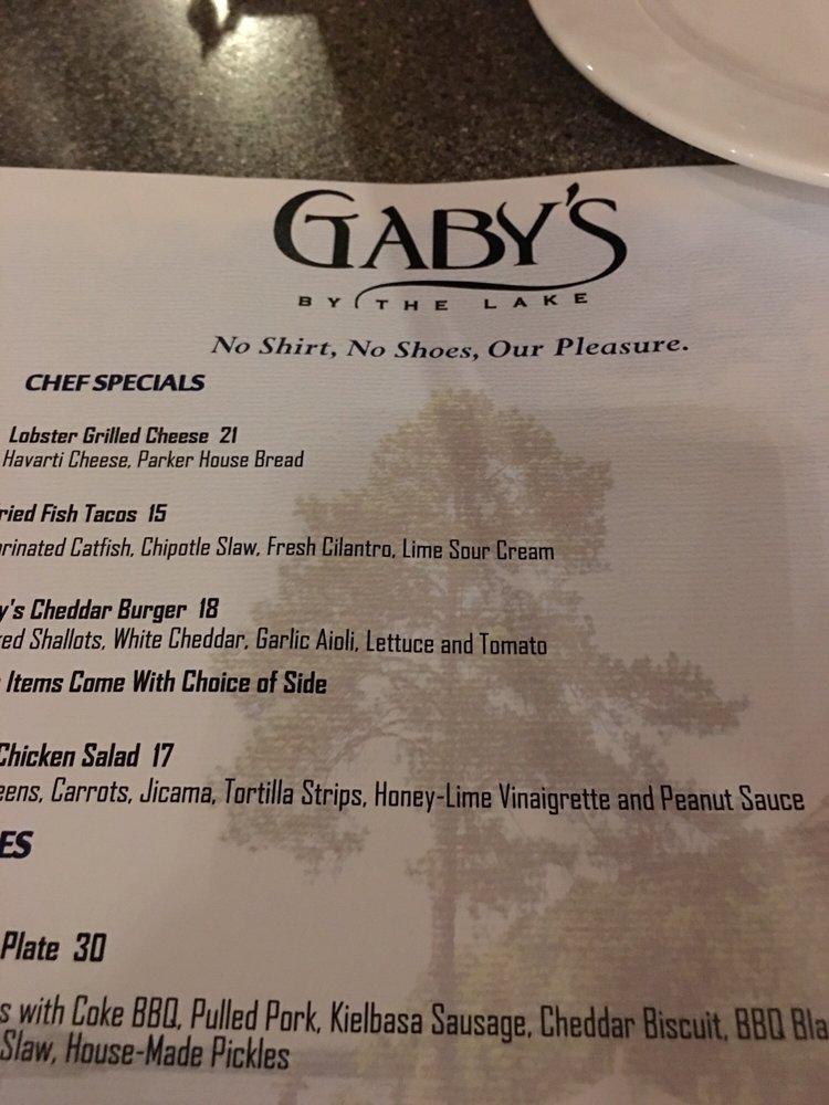 Menu at Gaby's by the Lake pub & bar, USA