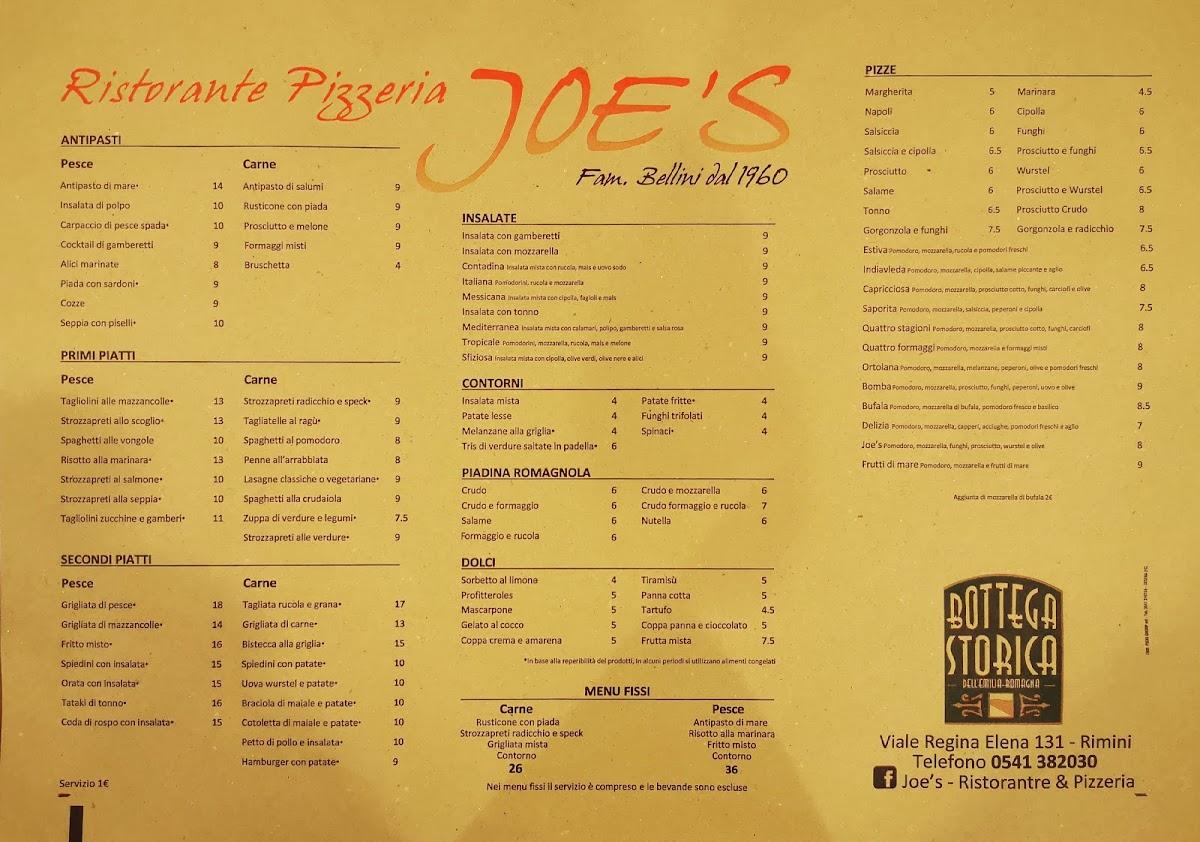 Menu at Joe's Il Marinaio restaurant, Rimini