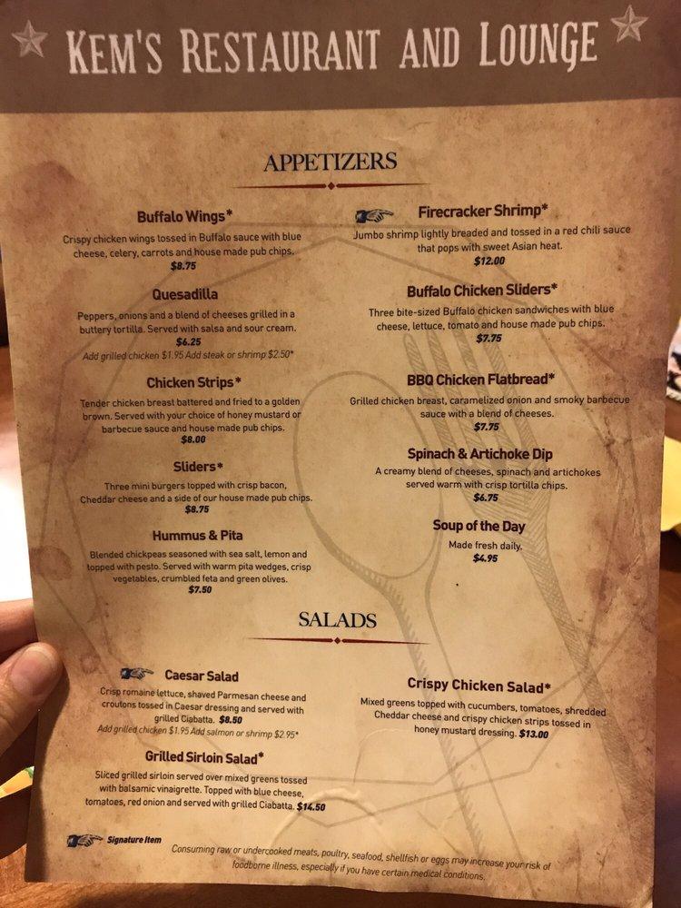 Menu at Kem's Restaurant and Lounge, Batesville