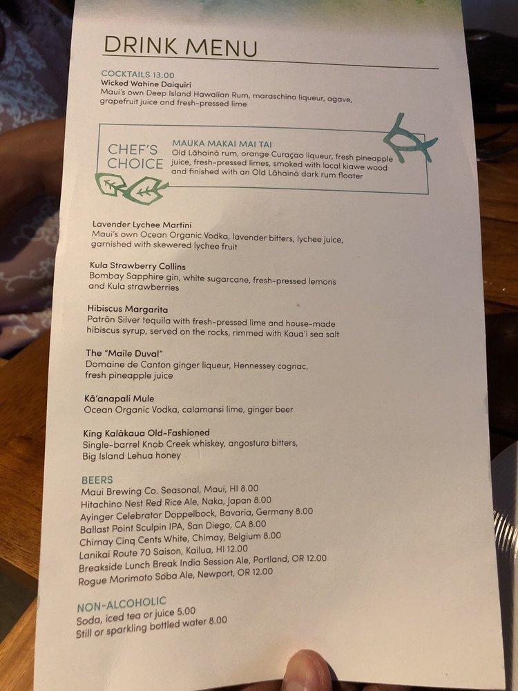 Menu at Mauka Makai restaurant, Lahaina