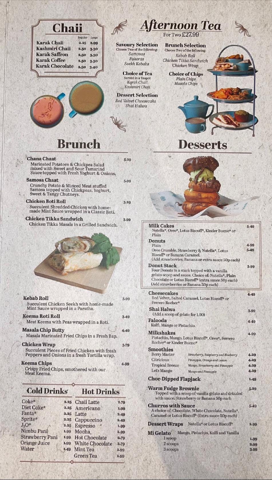 Menu at Mi chaii restaurant, Blackburn
