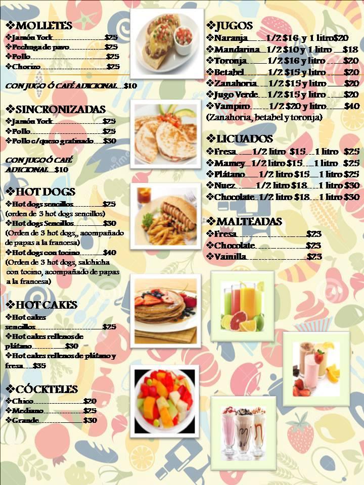 Menu at Restaurante la papa, Mexico City