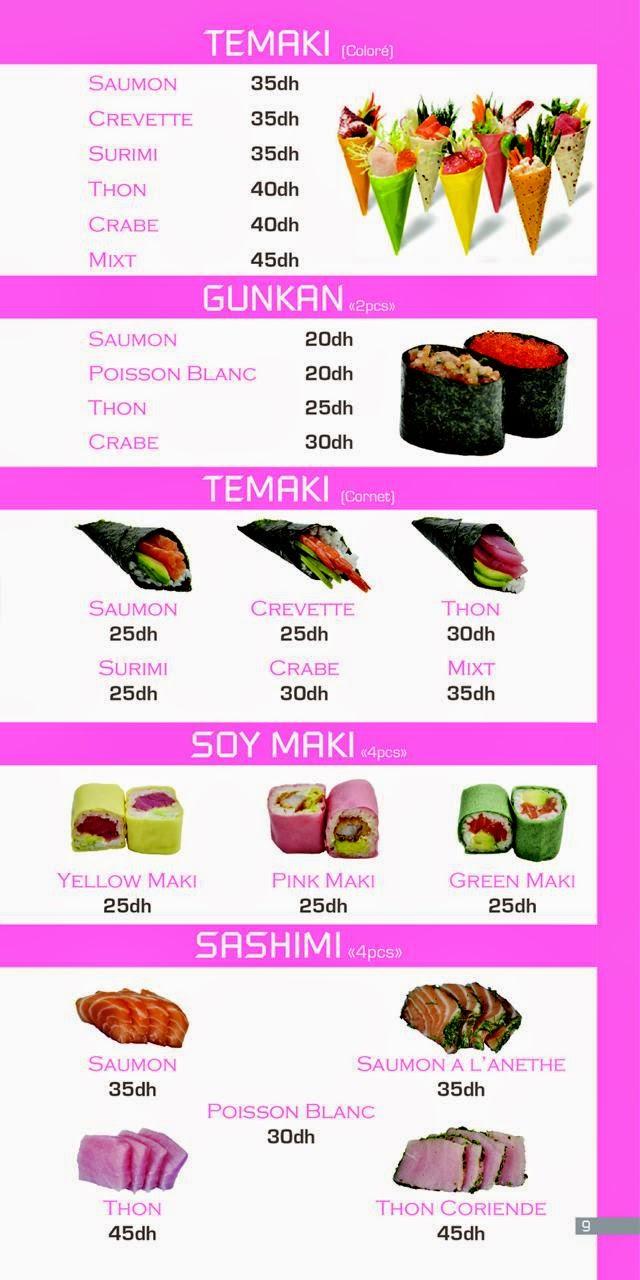 Menu au Sushi Box restaurant, Rabat, 18 Maha Ryad