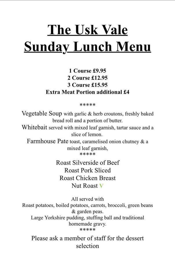 Menu at The Usk Vale Restaurant, Newport, Pillmawr Rd