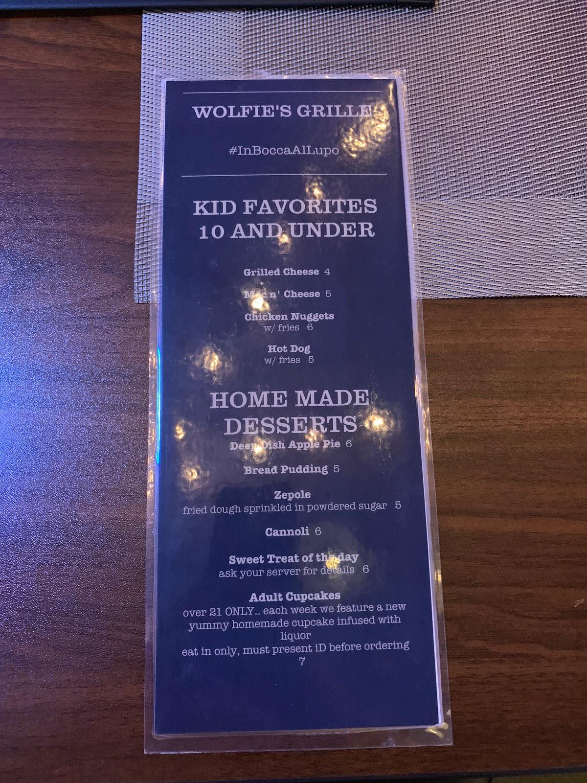 Menu at Wolfie’s Grille pub & bar, Dover