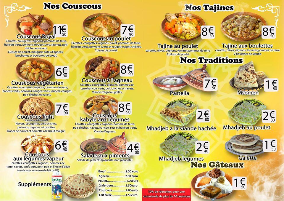 Menu au Au bon couscous restaurant, Clermont-Ferrand