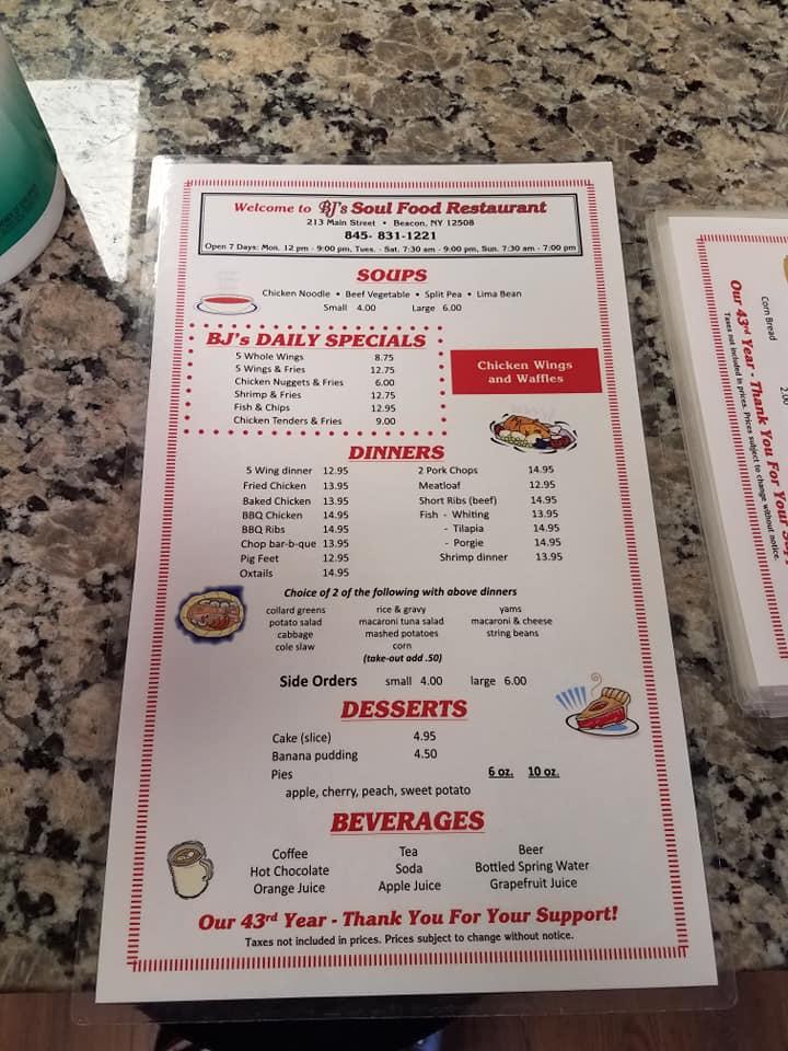 Menu at BJ's restaurant, Beacon