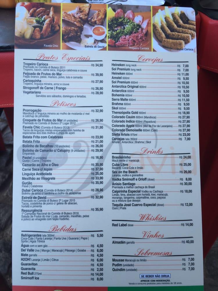 Menu at Bar do David, Rio de Janeiro, Chapéu Mangueira - Ladeira Ary ...