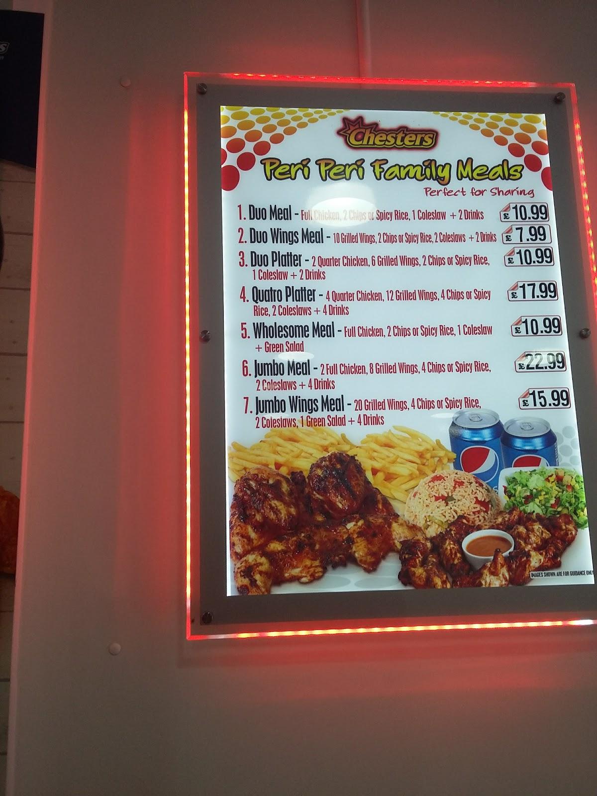 Menu at Chesters restaurant, Ilford, 173 Ilford Ln