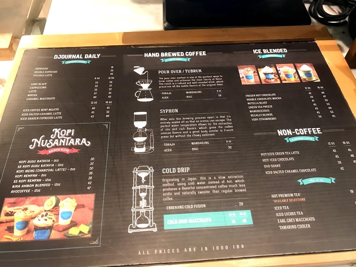 Menu at Djournal Coffee cafe, Surabaya, Tunjungan Plaza 4 Lantai 1
