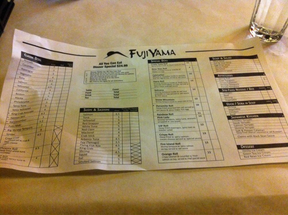 Menu at Fuji Yama Asian Bistro restaurant, Grand Rapids