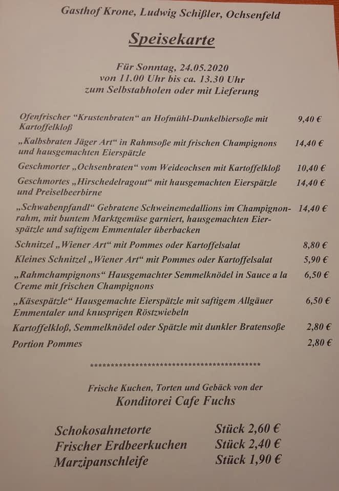 Speisekarte von Gasthof Krone restaurant, Adelschlag