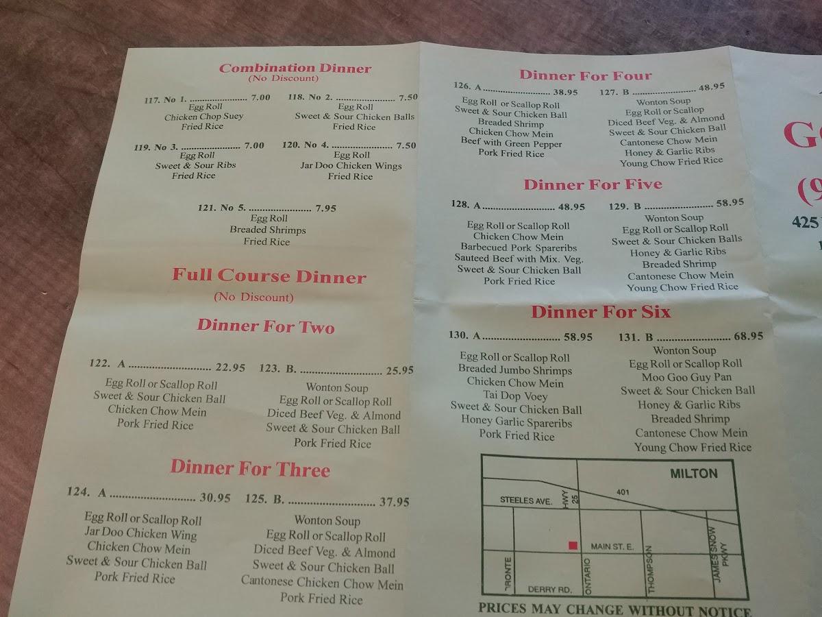 Menu at Gold City Chinese Restaurant, Milton