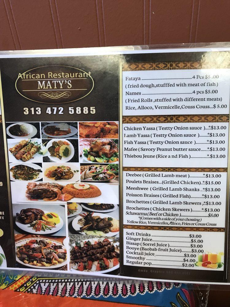 Menu at Maty's Cuisine restaurant, Detroit